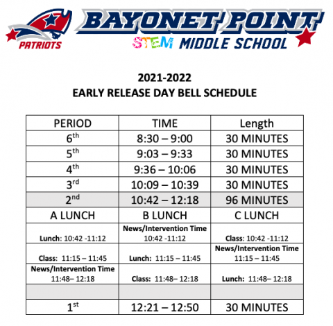 Bell Schedule | Bayonet Point Middle School