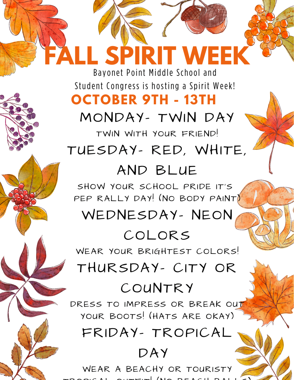 Fall Spirit Week | Bayonet Point Middle School