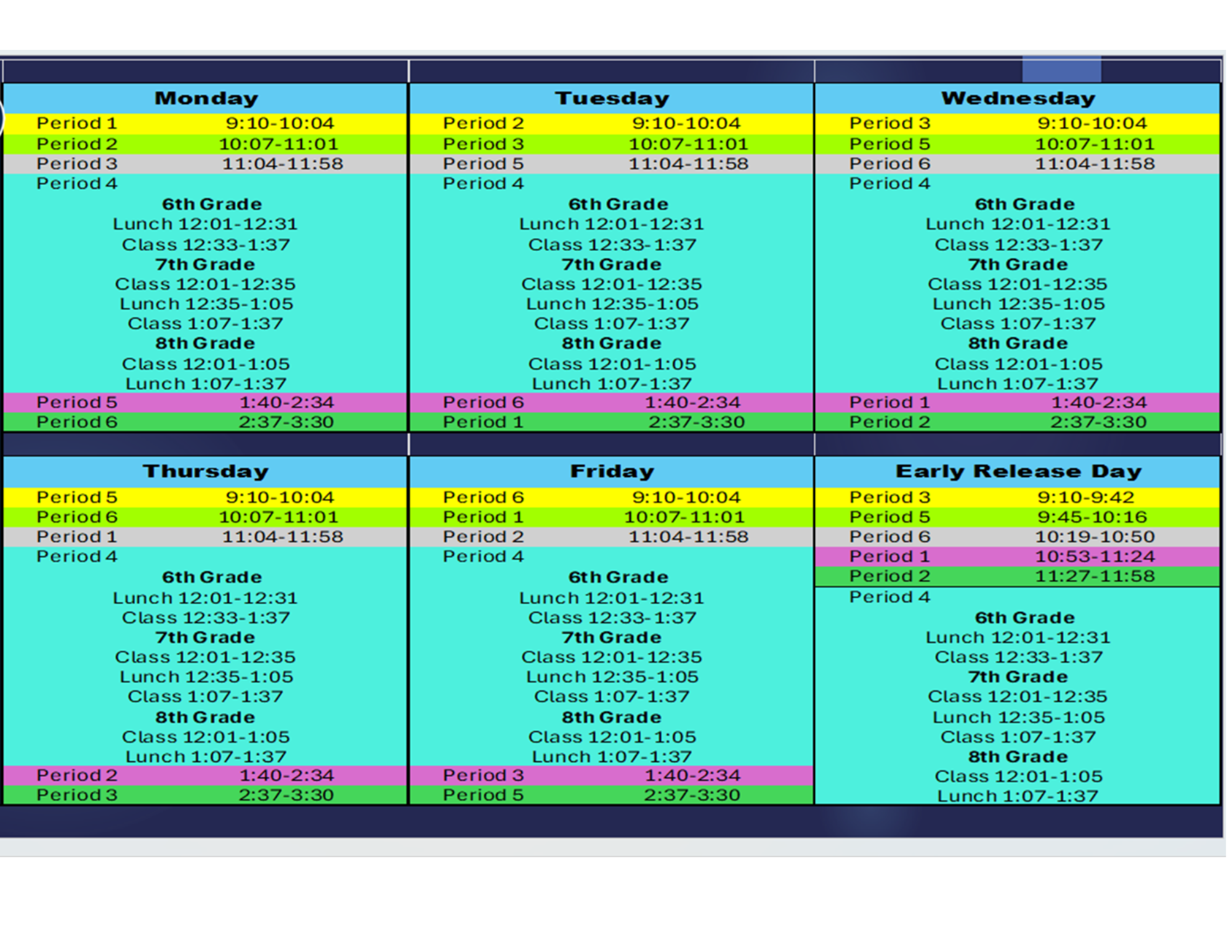 Bell Schedule | Bayonet Point Middle School